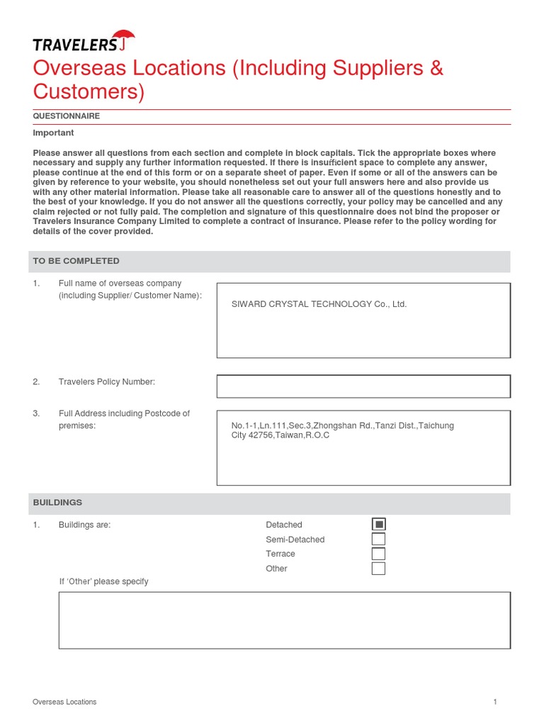 Overseas Locations Suppliers Customers Questionnaire - TRV2471 03 15 ...