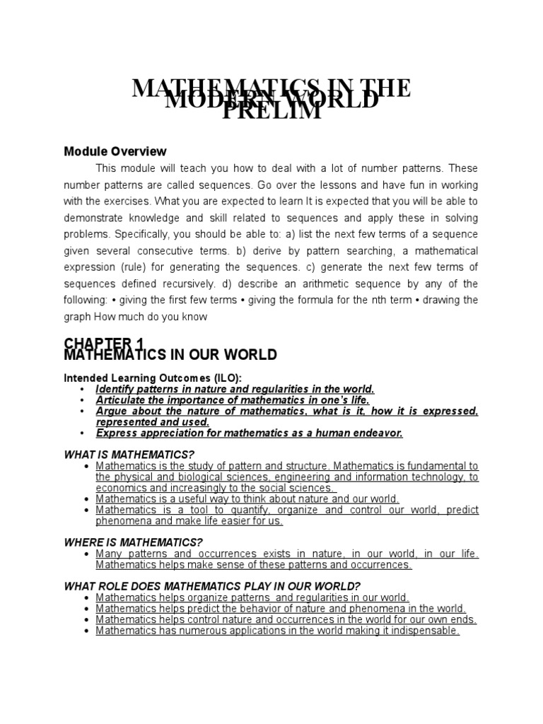Math1-Module 1 | PDF | Pattern | Mathematics