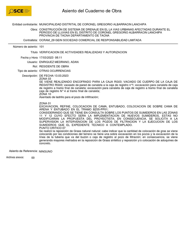 Asiento Del Cuaderno de Obra | PDF