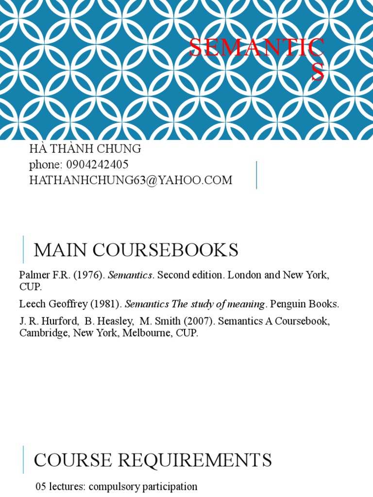 Lecture 1 Semantics | PDF | Word | Noun