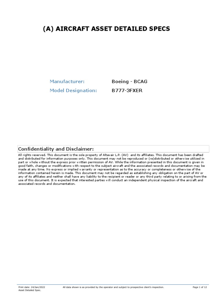 Aircraft (A) - B777 Asset Specification PDF | PDF