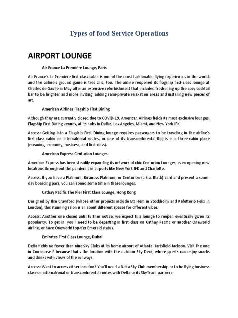 Types of Food Service Operations | PDF