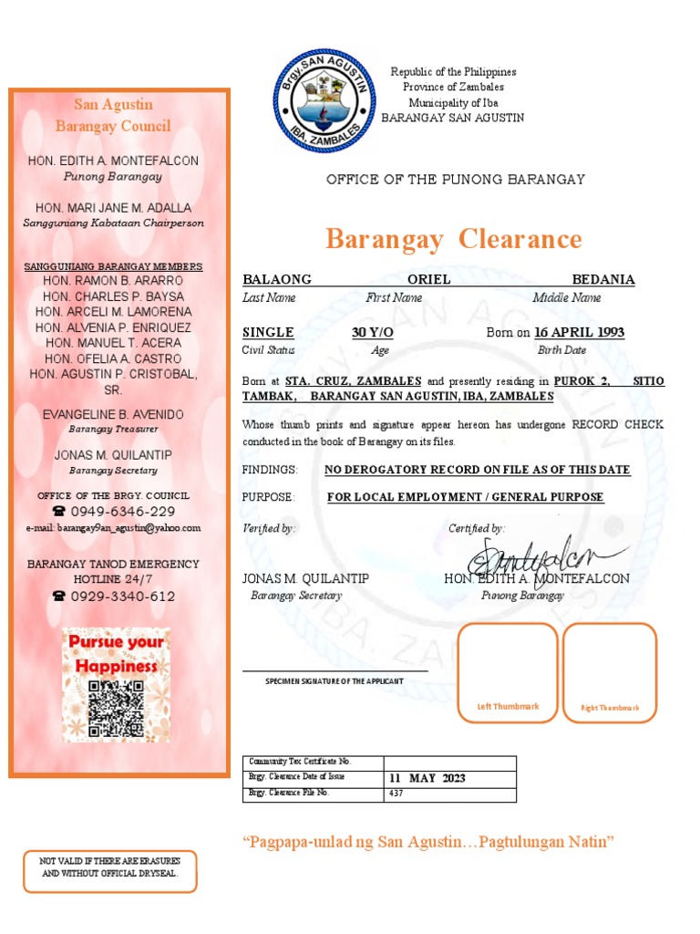 Barangay Clearance No Pic | PDF | Government | Philippines