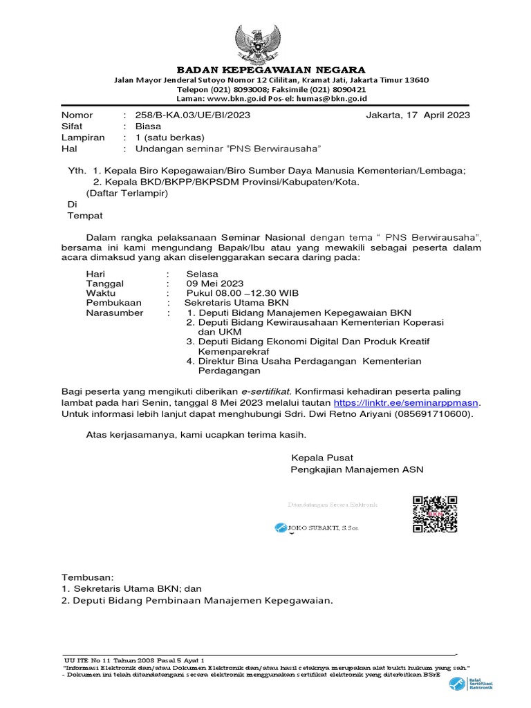 258 Perihal Undangan Seminar Nasional Utk Instansi PDF | PDF