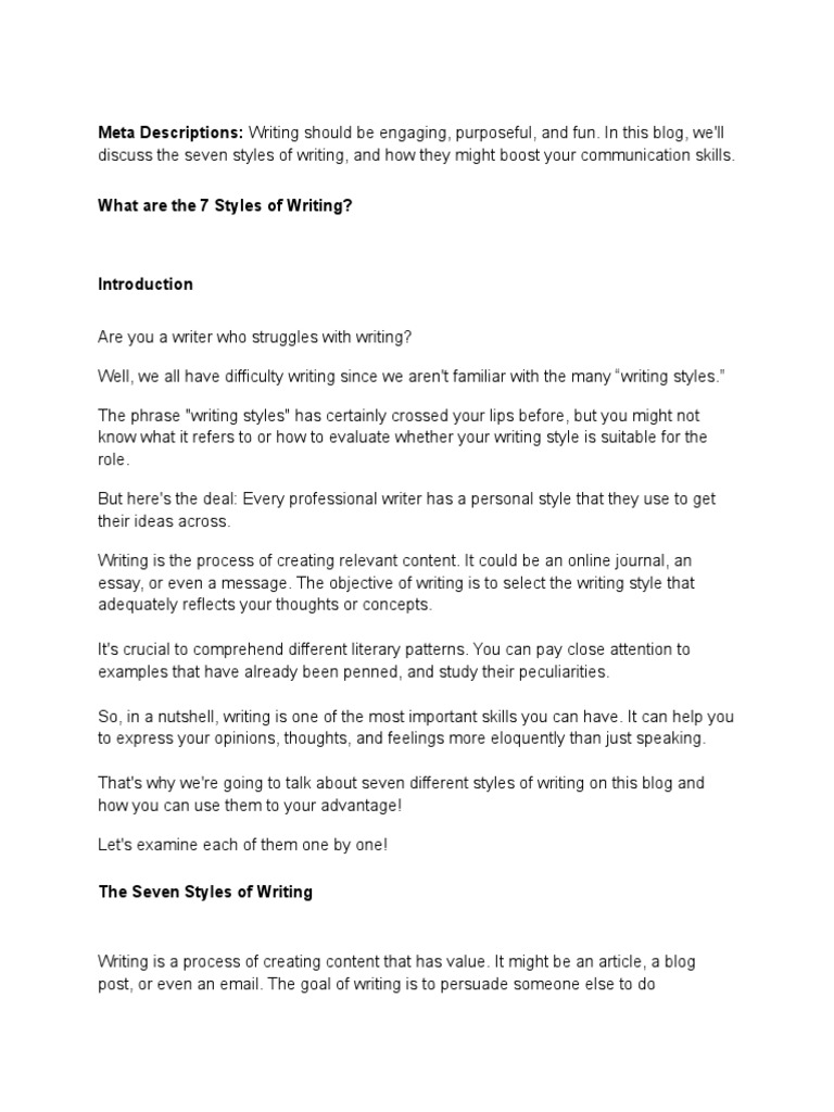 What Are The 7 Styles of Writing | PDF | Narration | Cognition