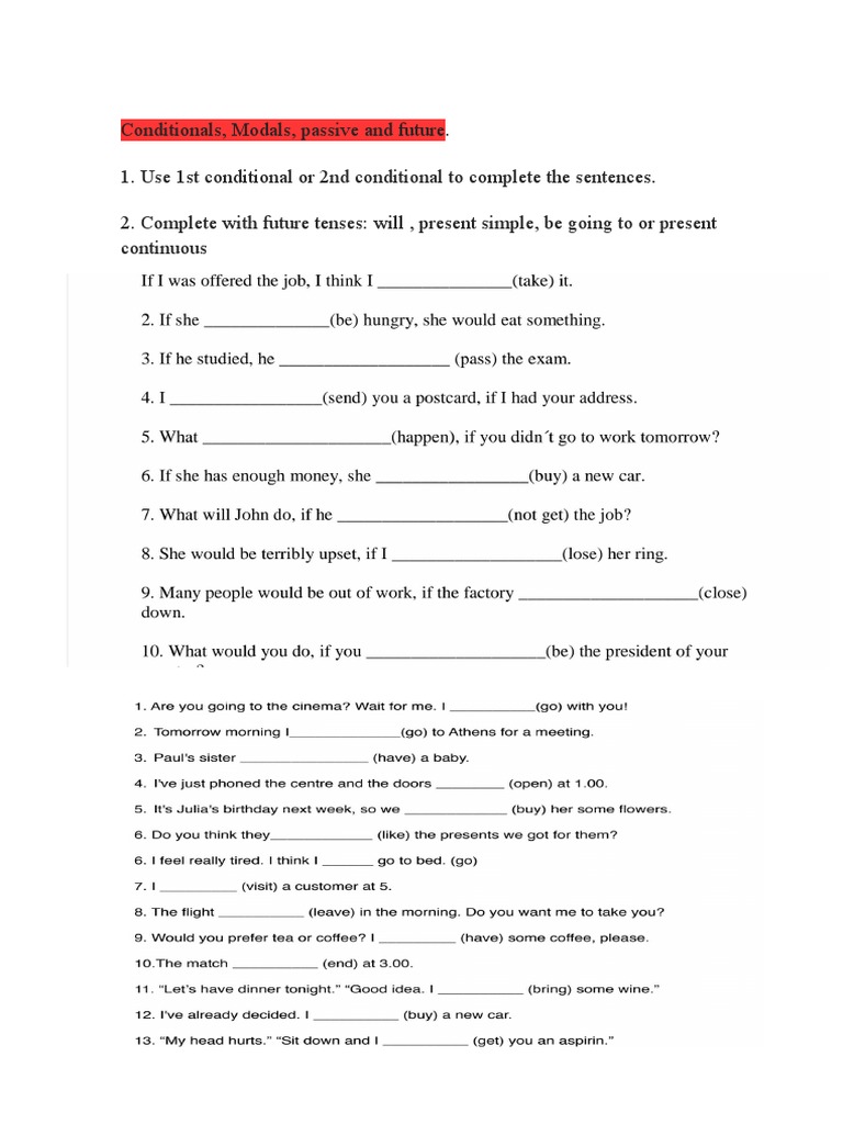 Examen passive, conditionals, modals, future | PDF