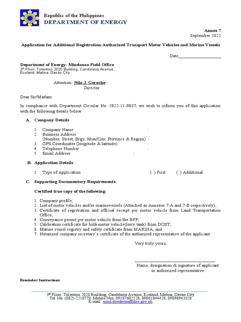 4 MFO RP, D and R Annex 7 - ADDL Registration - Authorized Motor ...