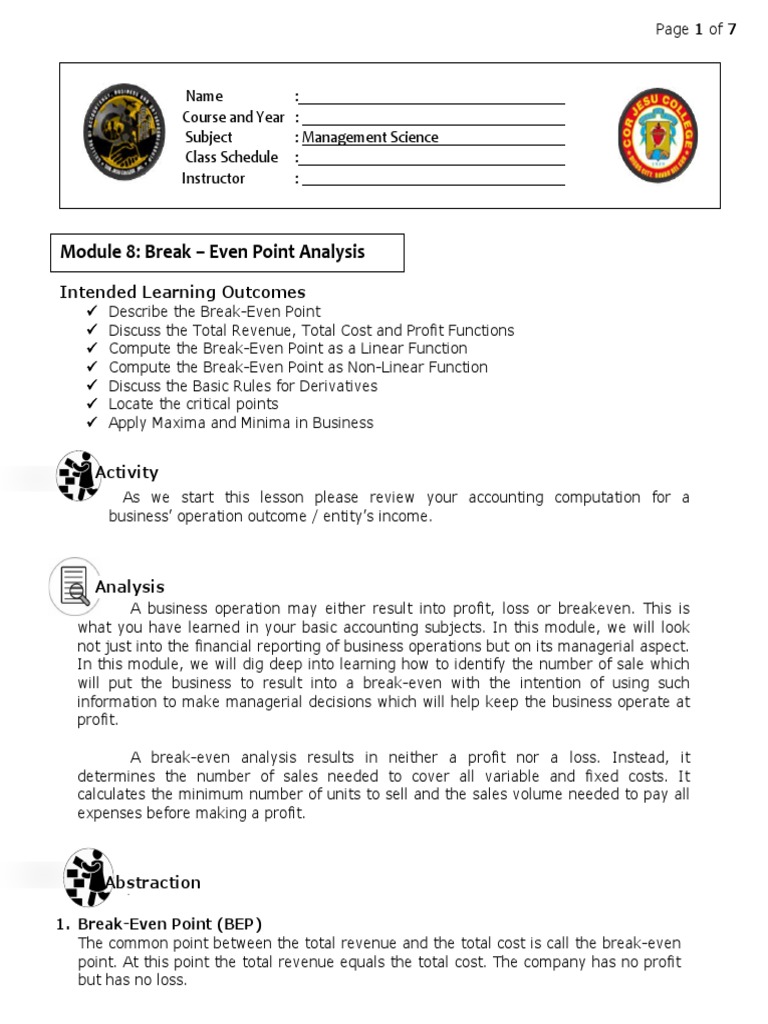 Break-Even Point Analysis in Economics | PDF | Business Economics ...