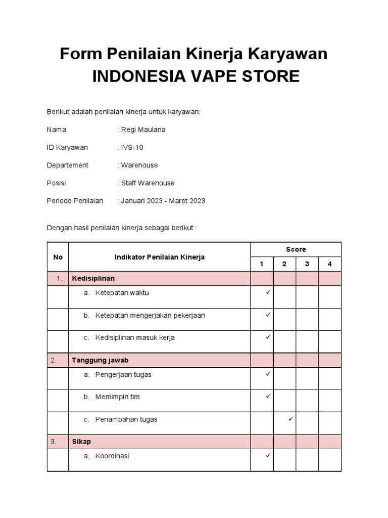 Evaluasi Kinerja Karyawan Warehouse | PDF