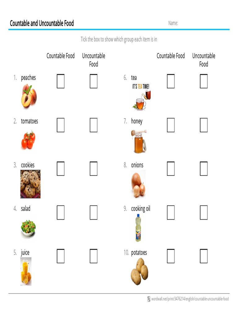 Countable and Uncountable Food PDF | PDF