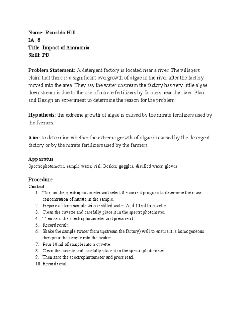 Chem Lab 8 Titchfield | PDF | Ammonia | Spectrophotometry