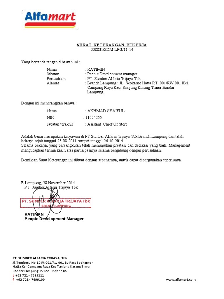 Rev.... Paklaring - Sumber Alfaria Trijaya | PDF