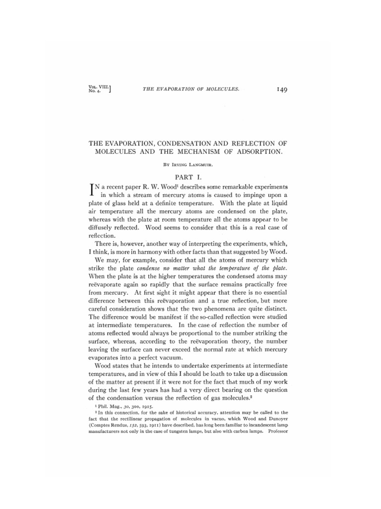 Langmuir - 1916 - The Evaporation, Condensation and Reflection of Mo ...