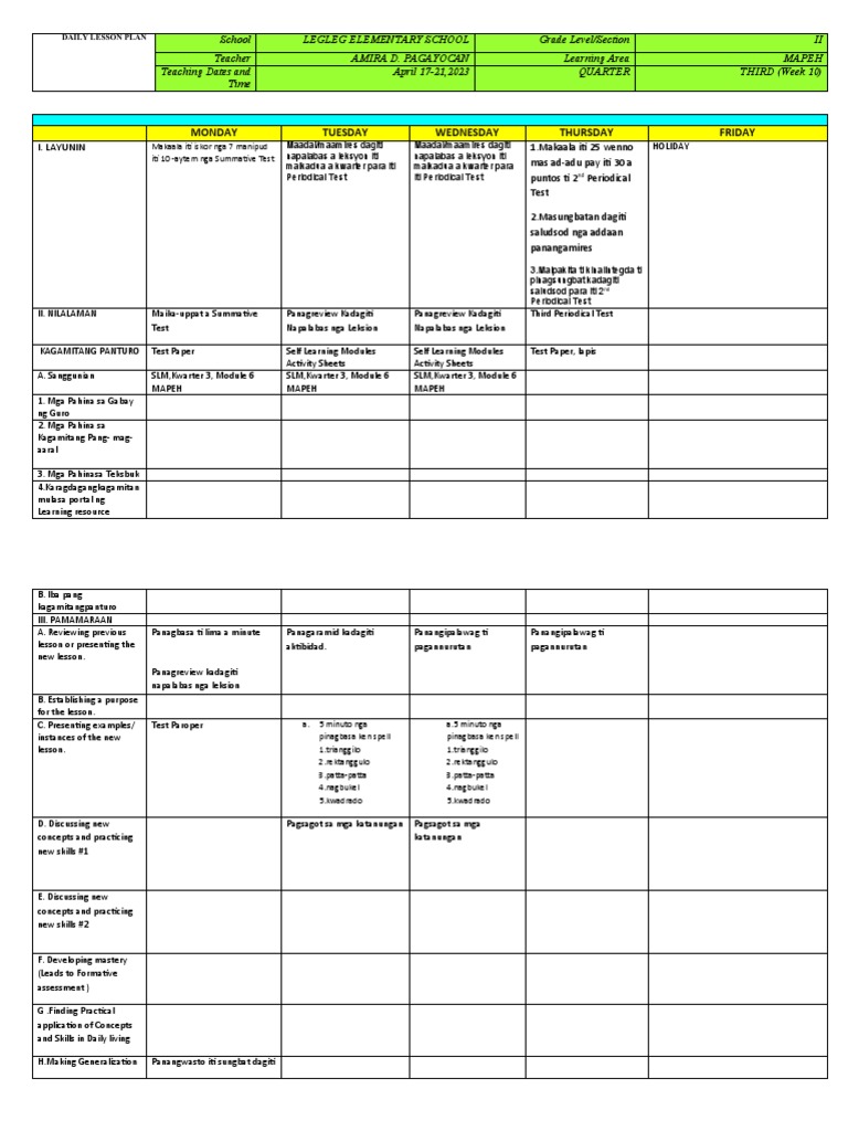 Q3 W10 Mapeh DLL | PDF