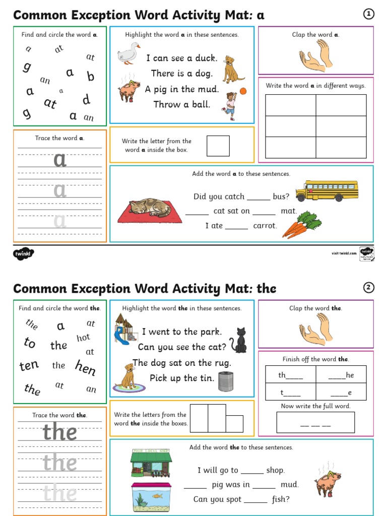 Year 1 Common Exception Word Activity Mat Pack 1 PDF | PDF