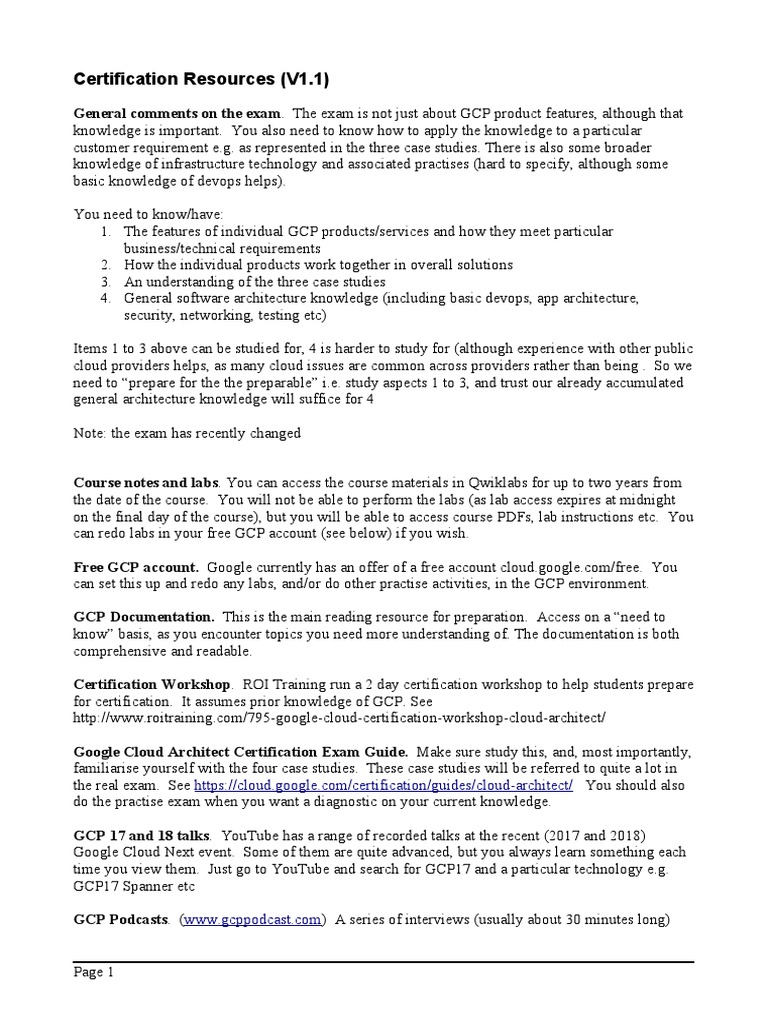 GCP Cloud Architect Exam Preparation Guide | PDF | Cloud Computing ...