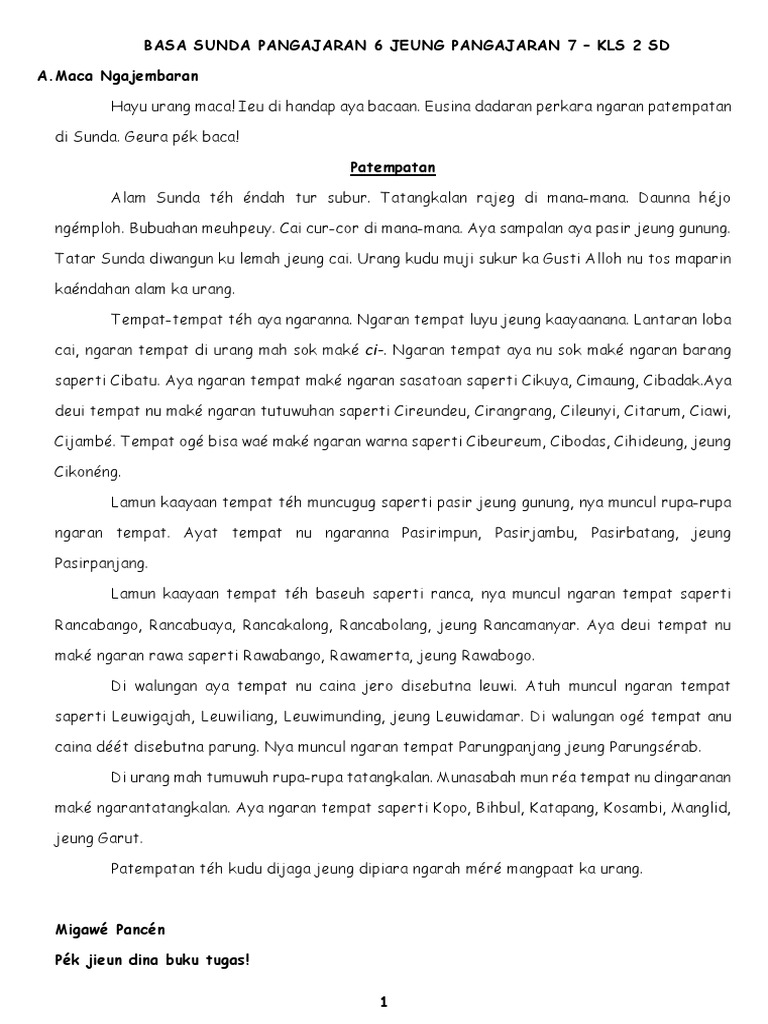 Basa Sunda Pangajaran 6 Lingkungan Sabudeureun Urang Jeung Pangajaran 7 - KLS 2 SD | PDF