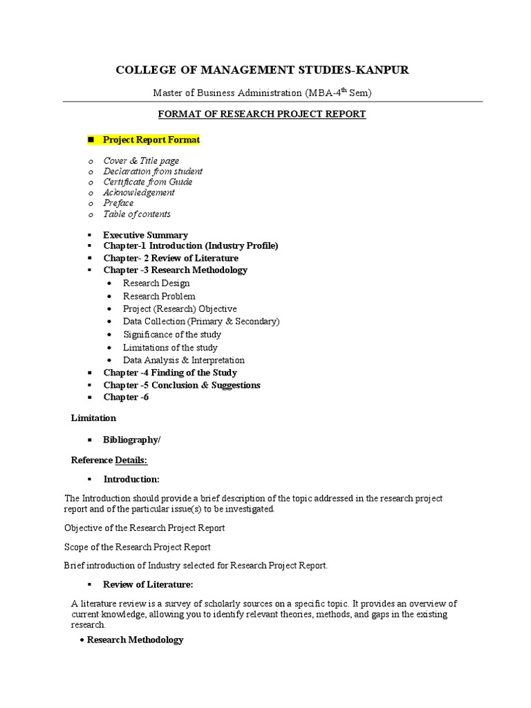 MBA 4th Sem Project Guidelines | PDF
