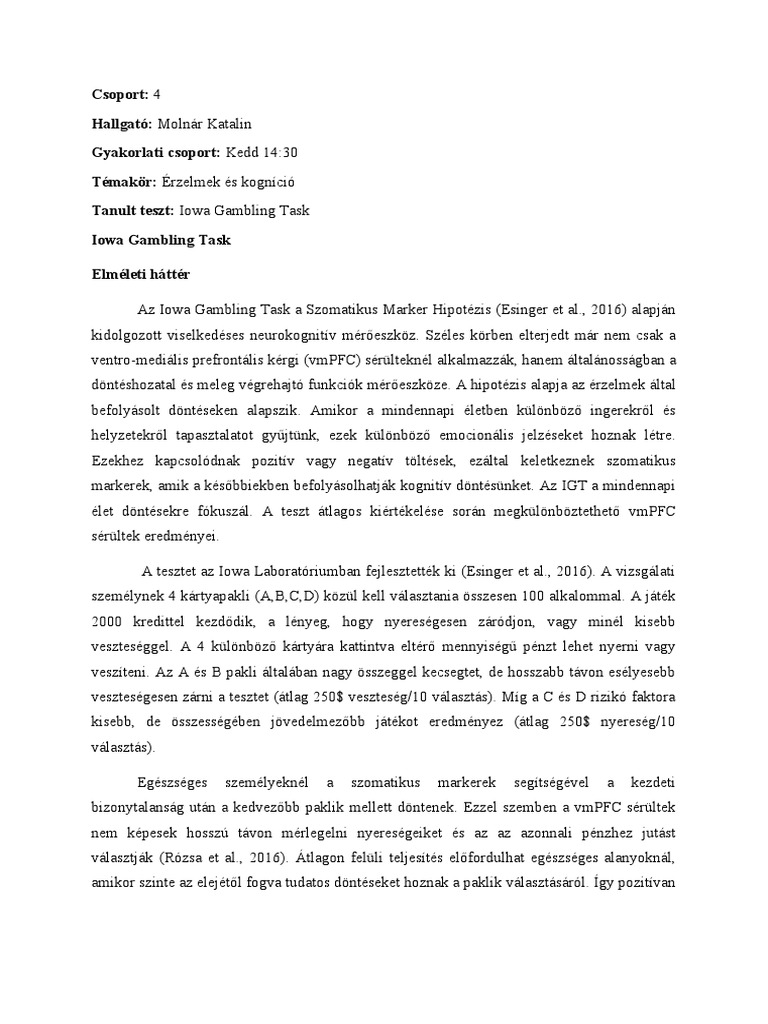 Iowa Gambling Task | PDF