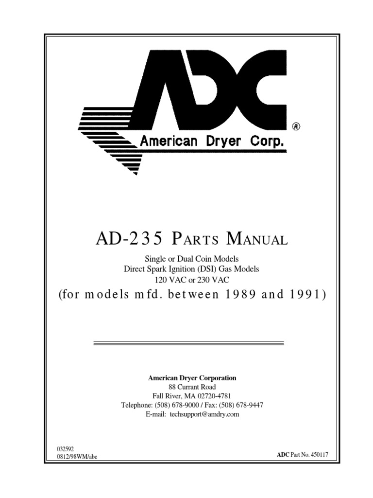 AD 235 For Models Mfd. Between 1989 and 1991 Single or Dual Coin Models ...