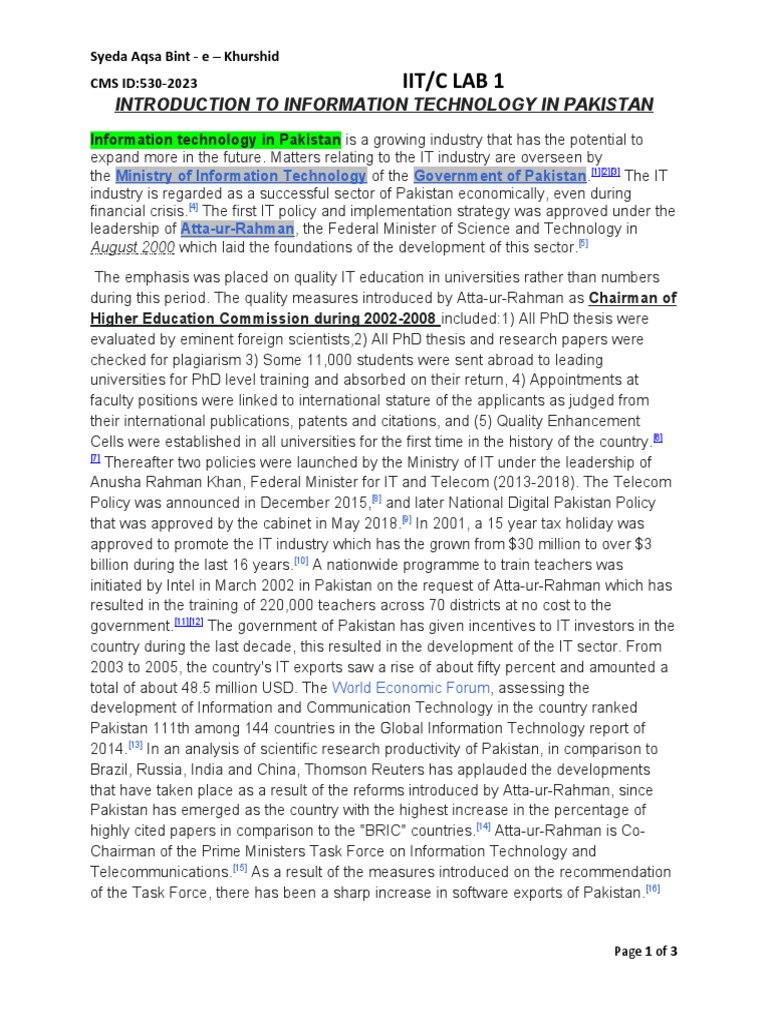 Introduction To Information Technology in Pakistan & Computer ...