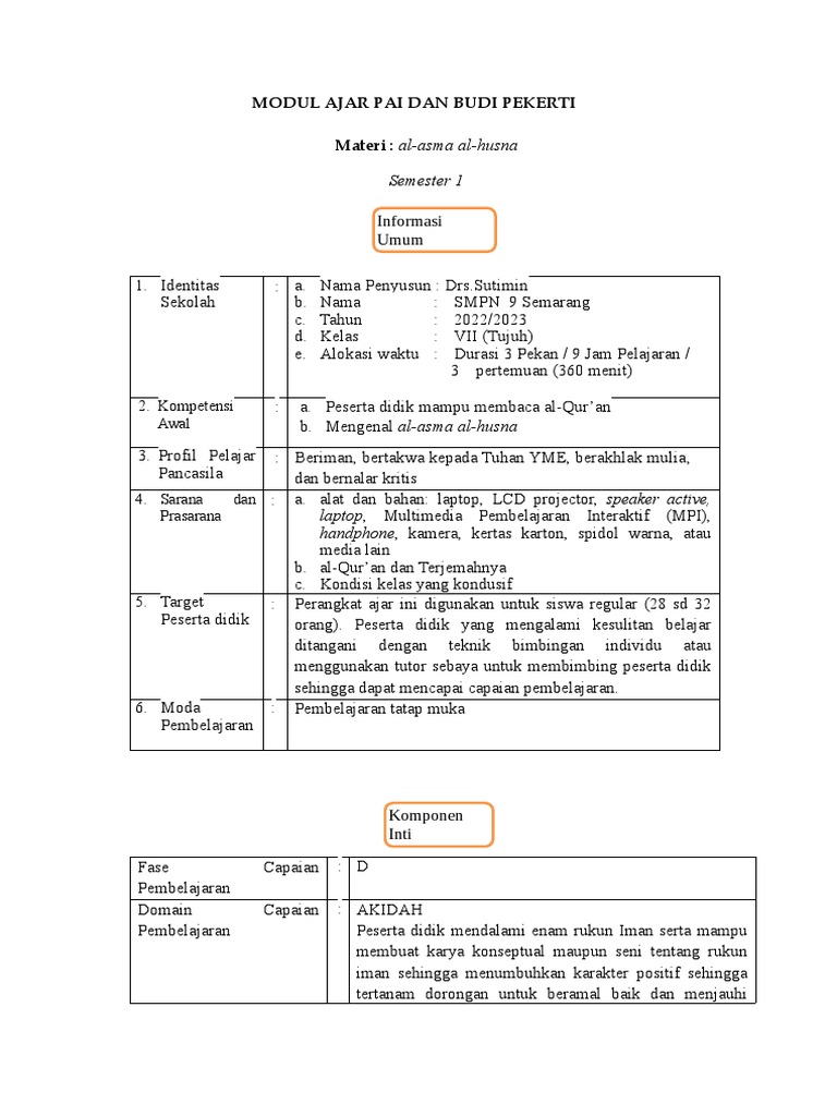 0.1 MODUL AJAR PAI 7.2.asmaul Husna | PDF