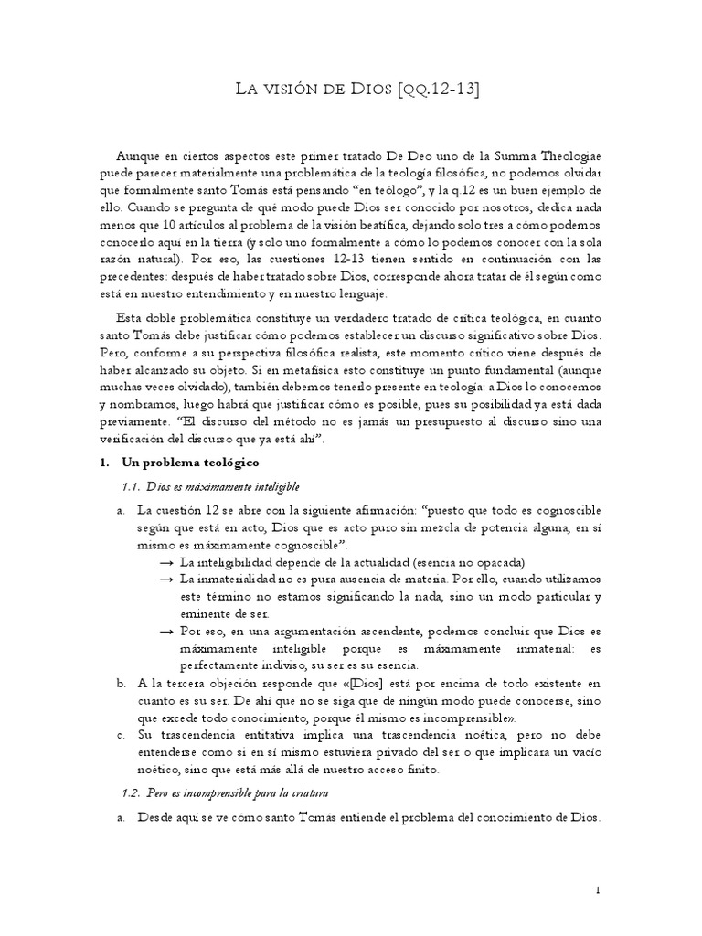 Conocimiento y Visión de Dios en Tomás | PDF | Tomás de Aquino | Esencia