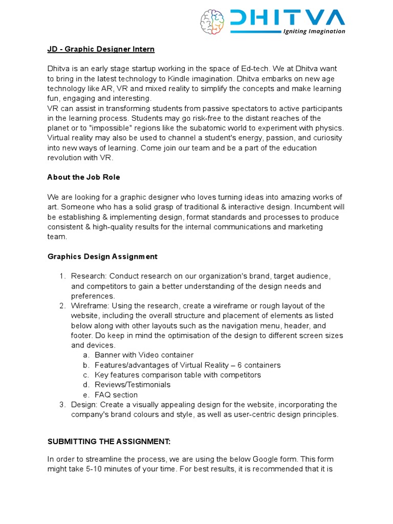 Assignment - Graphic Designer Intern BB0911B887 | PDF | Virtual Reality ...