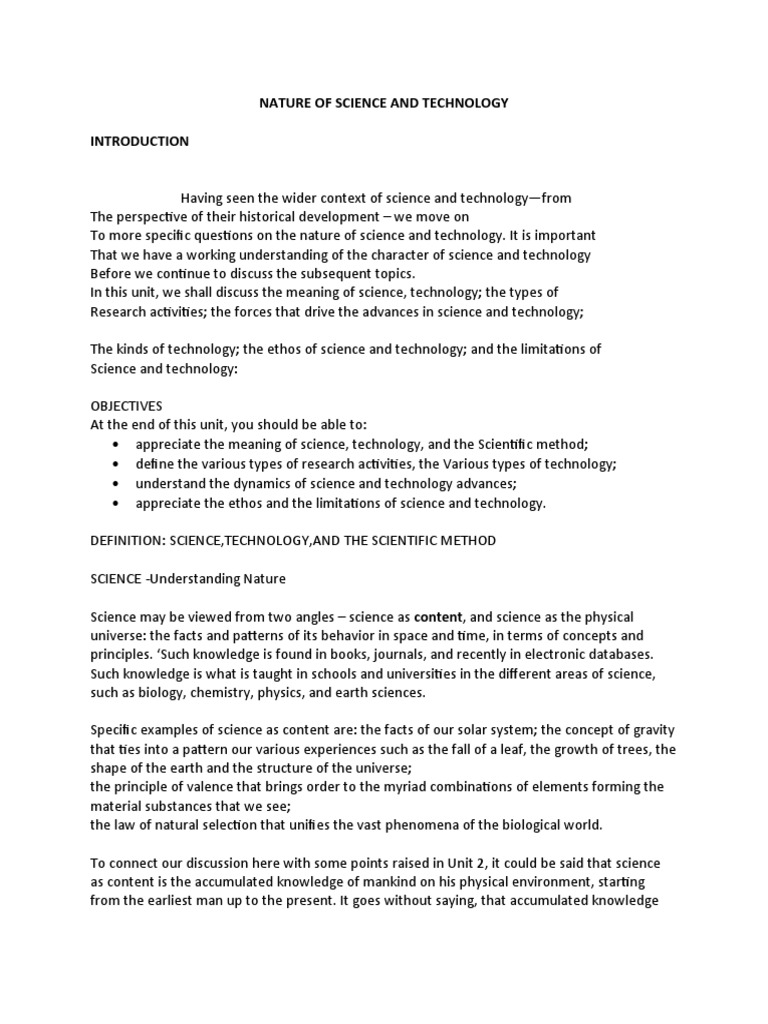 Nature of Science and Technology Introduction 1 | Download Free PDF ...