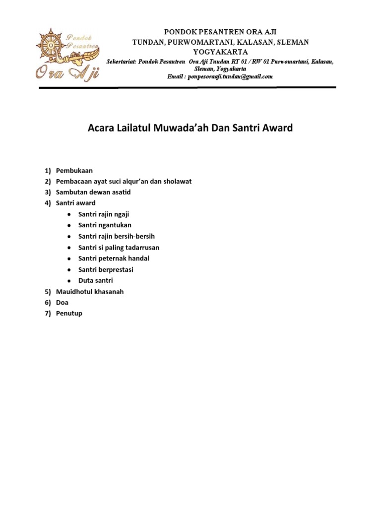 Susunan Acara Santri Award | PDF