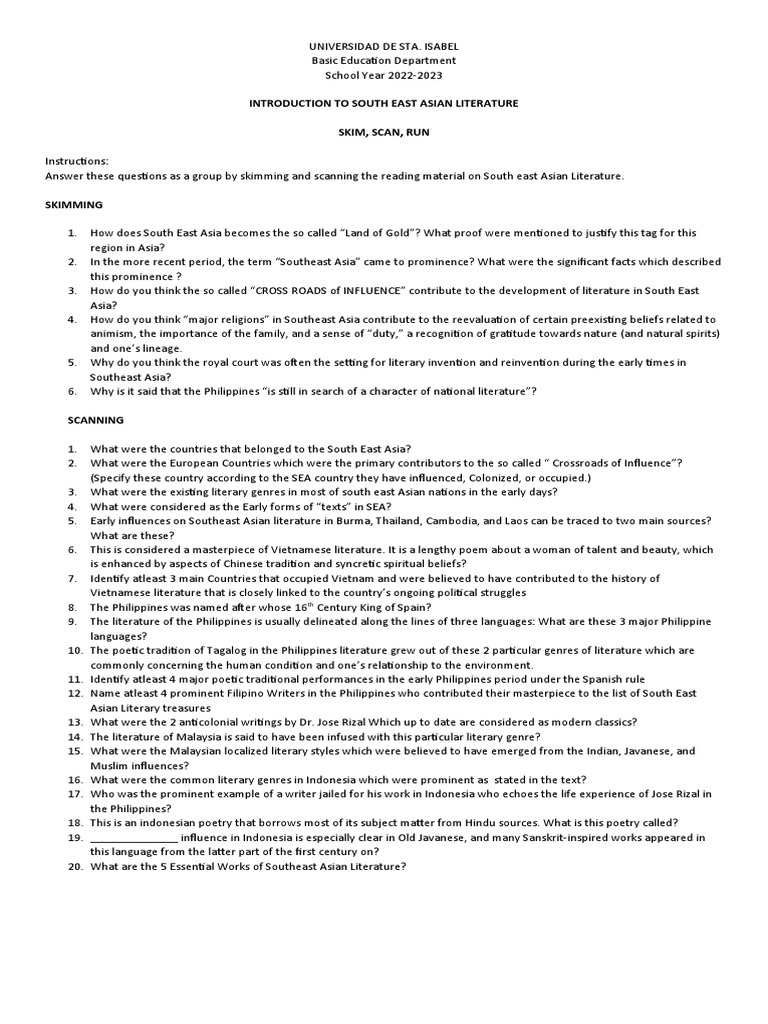 Introduction to Southeast Asian Literature | PDF | Southeast Asia ...