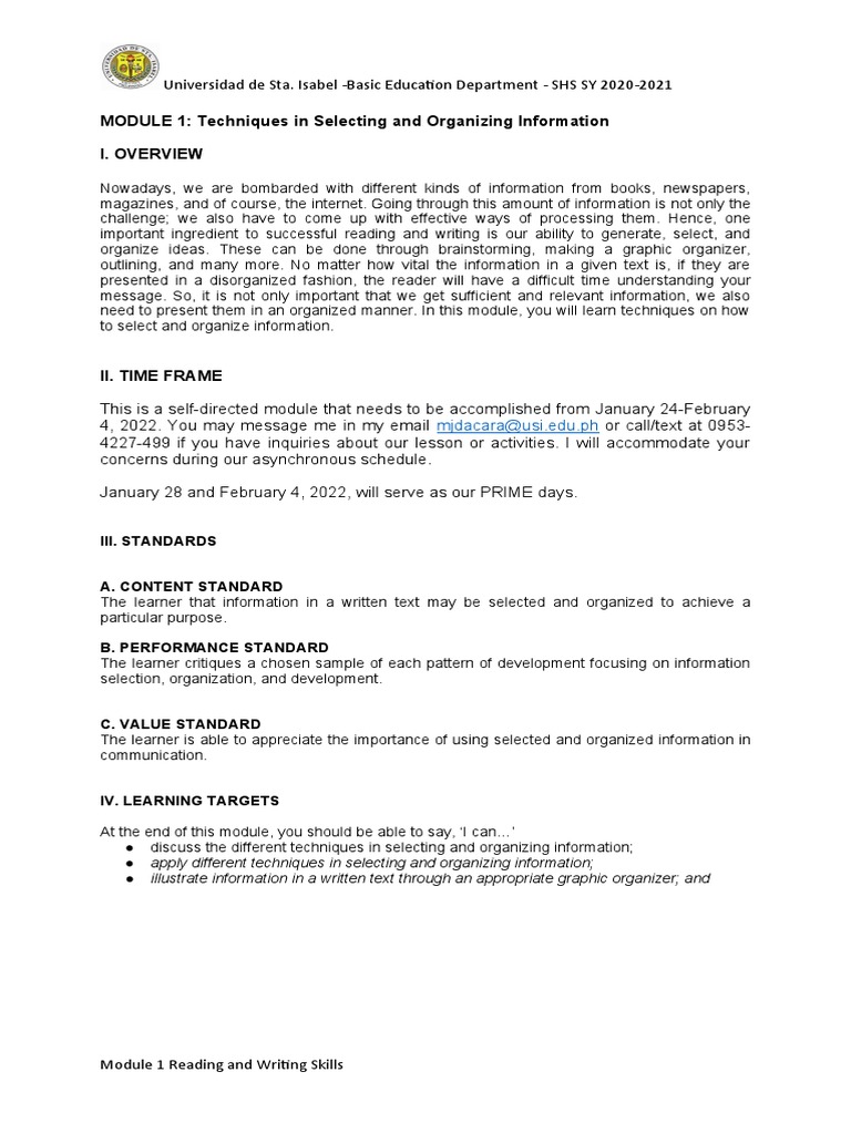 3rd-Quarter-Module-1-Selecting-and-organizing-Information | PDF