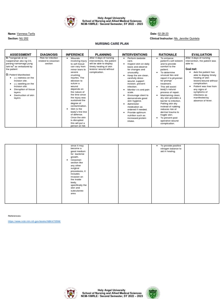 NCP Template W Inference | PDF | Wound | Nursing