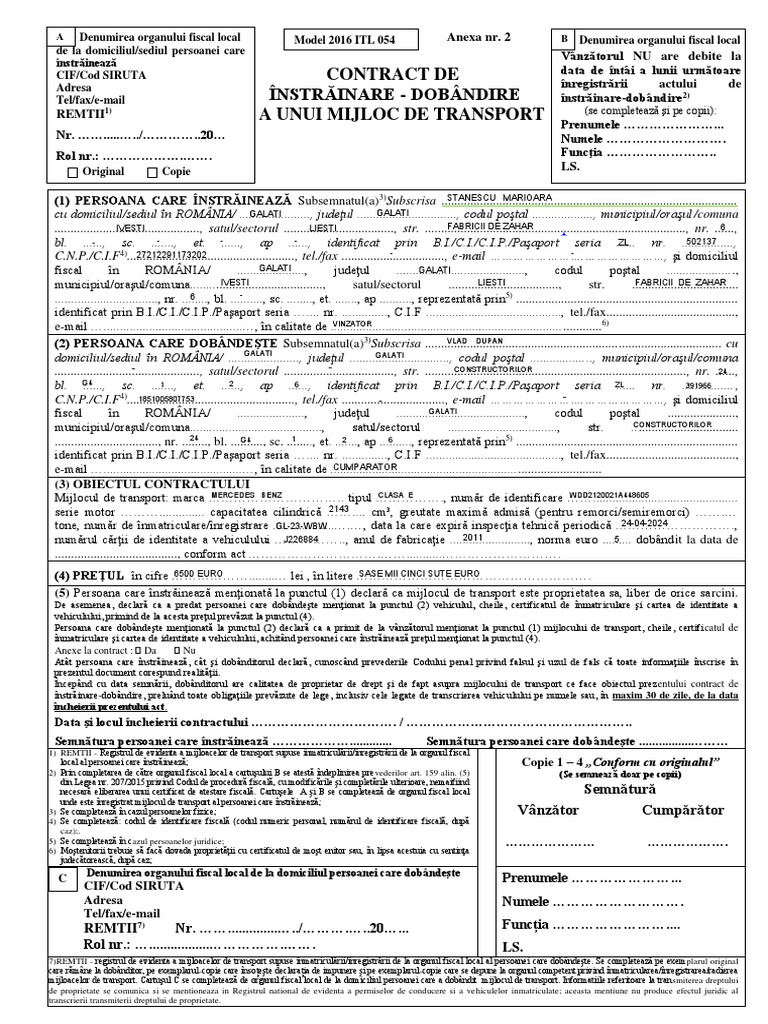 Contract de Instrainare-Dobandire A Unui Mijloc de Transport | PDF