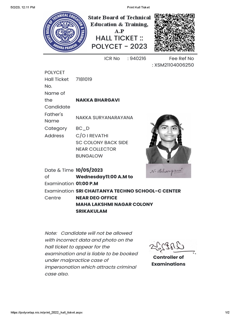 Print Hall Ticket PDF | PDF