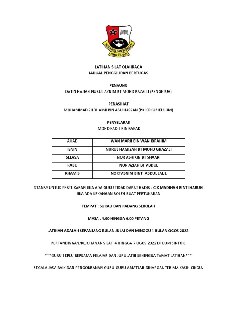 Jadual Latihan Silat Olahraga | PDF