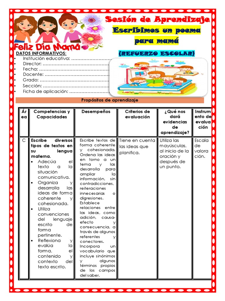 4° Sesión Escribimos Un Poema para Mamá | PDF