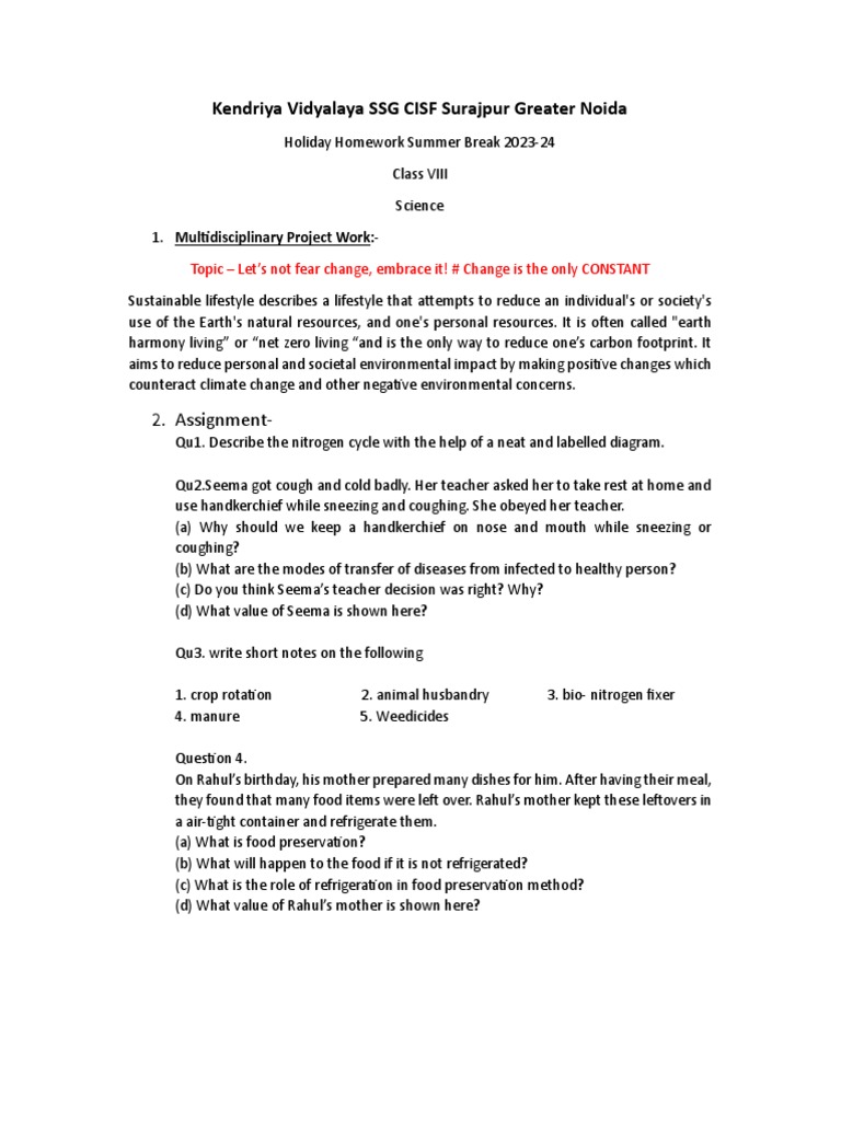 Science worksheet Class 8 | PDF