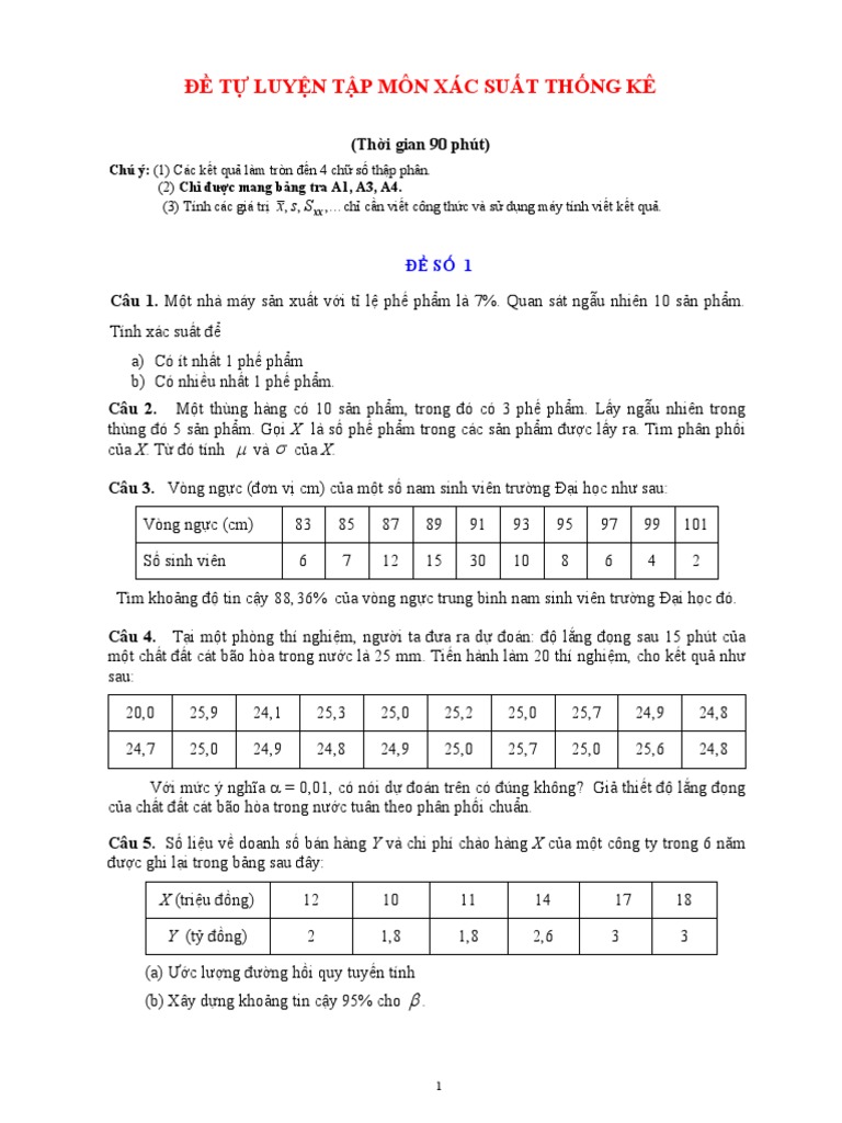 Xac Suat Thong Ke - de Tu Luyen Tap | PDF