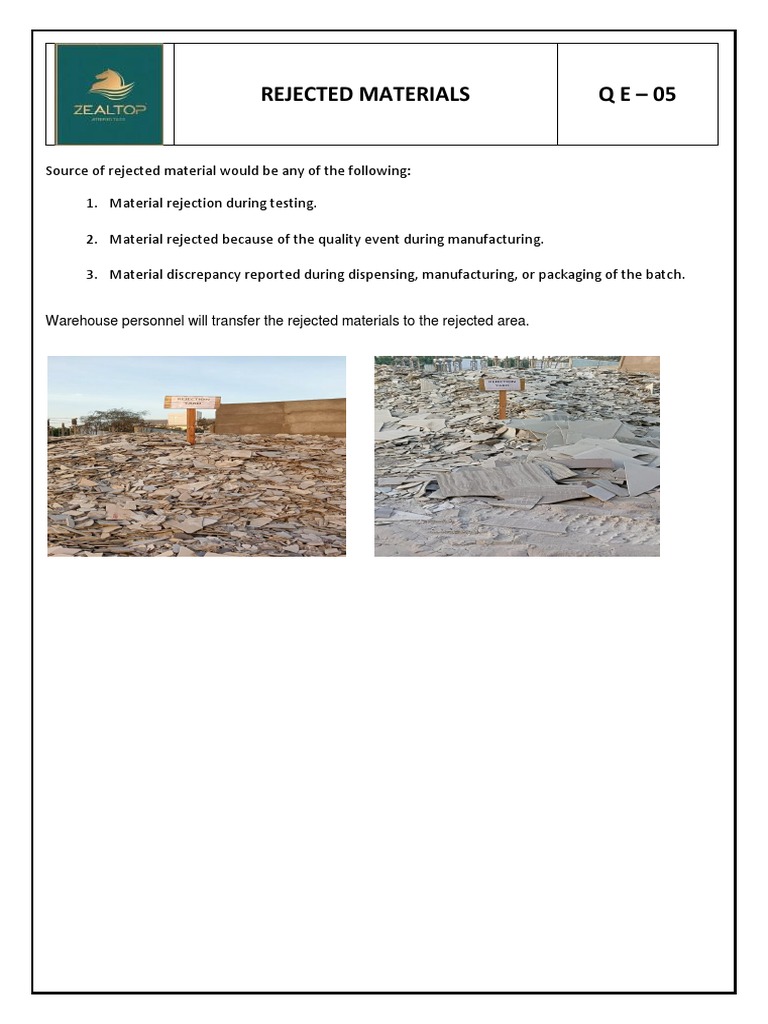 B Qe - 5 - Rejected Materials PDF | PDF