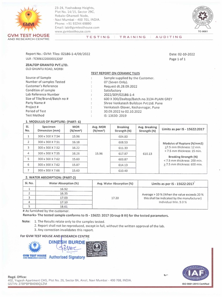 04 - GVM Test Report - 300x300 MM | PDF