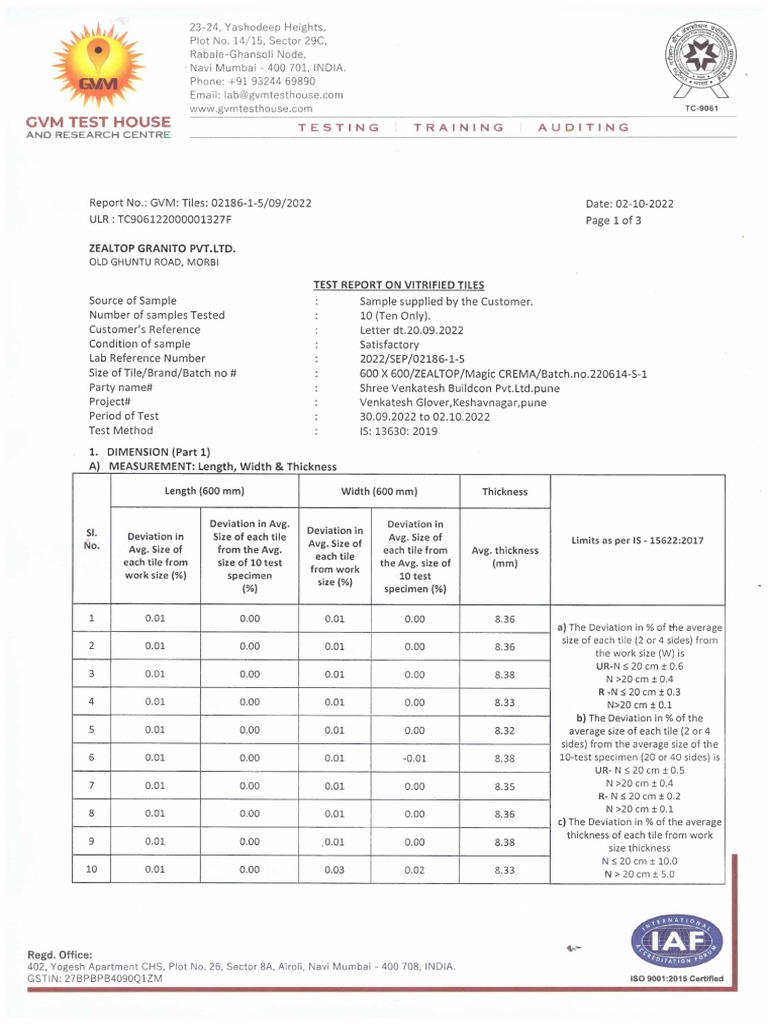 05 - GVM Test Report - 300x300 MM | PDF