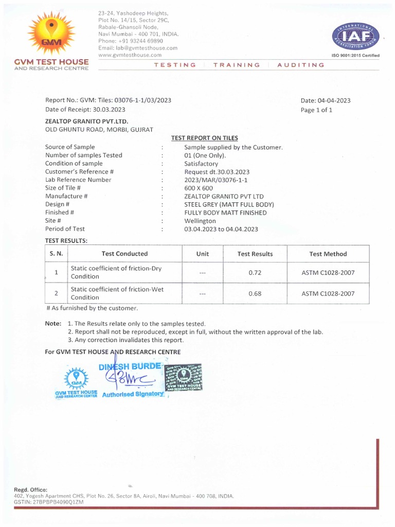 08 - GVM Test Report - 600x600 MM | PDF