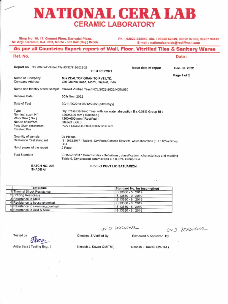 10 - National Cera Lab Test Report - 600x1200 MM | PDF