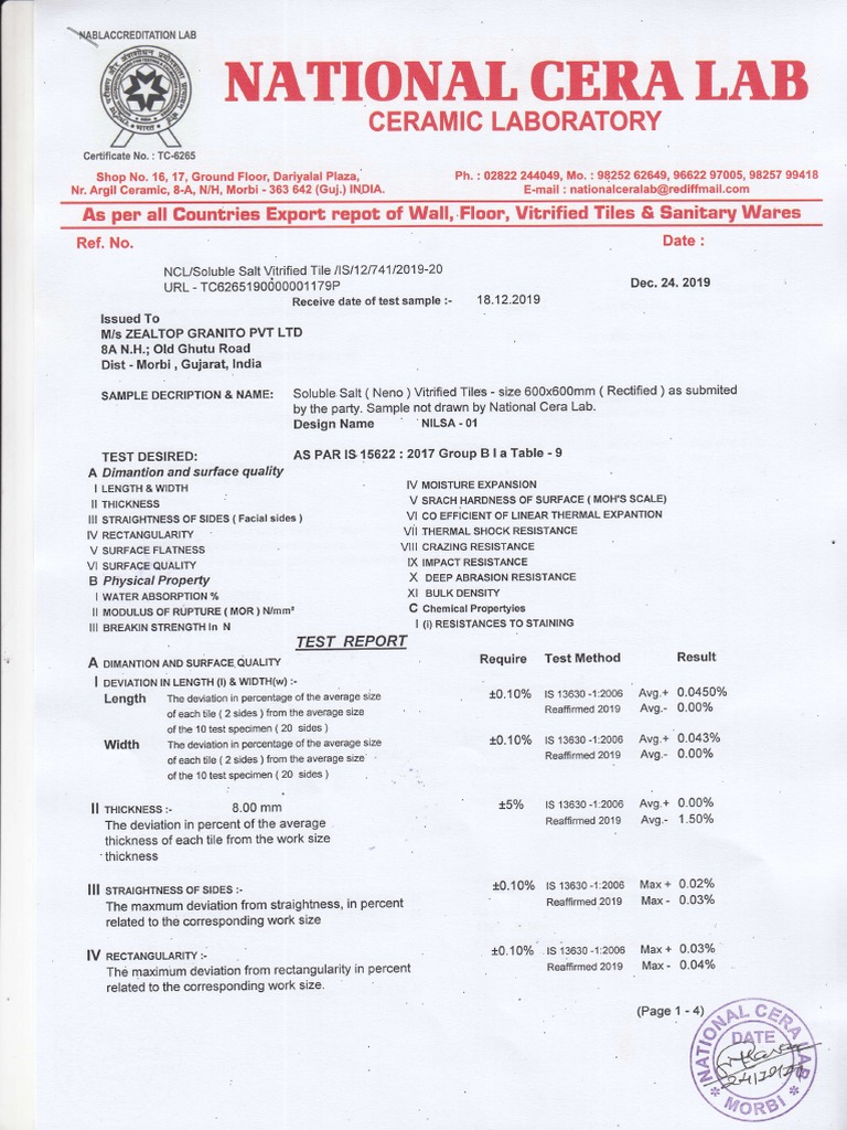 Ceramic Tile Test Report Summary | PDF | Building Engineering ...