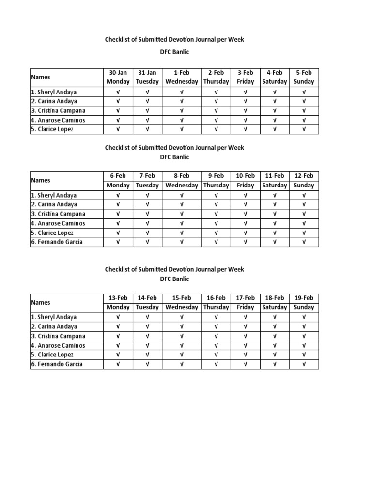 Checklist Journal | PDF