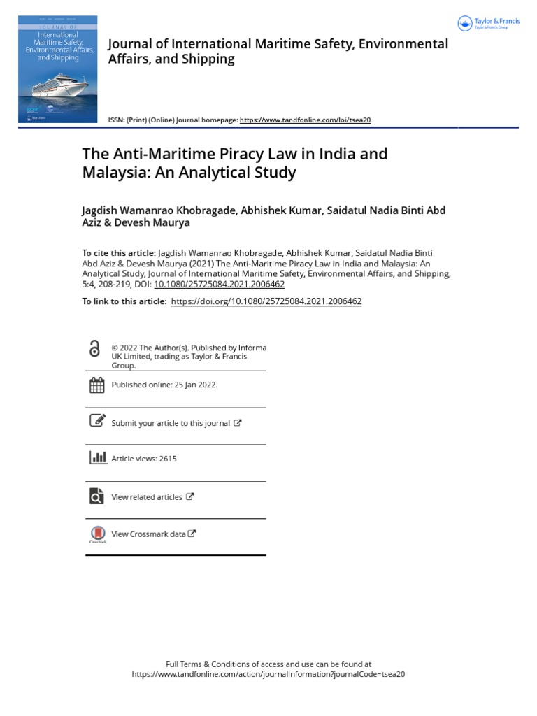 The Anti Maritime Piracy Law in India and Malaysia An Analytical Study ...