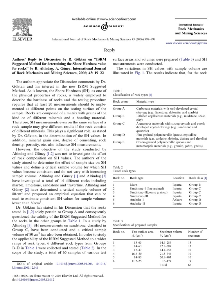 ISRM - Shore Sertlik Metodu | PDF | Rock (Geology) | Sandstone