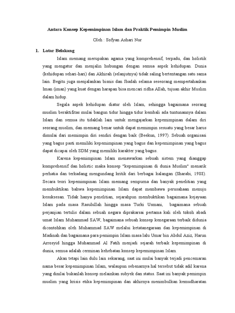 Antara Konsep Kepemimpinan Islam Dan Praktik Pemimpin Islam | PDF