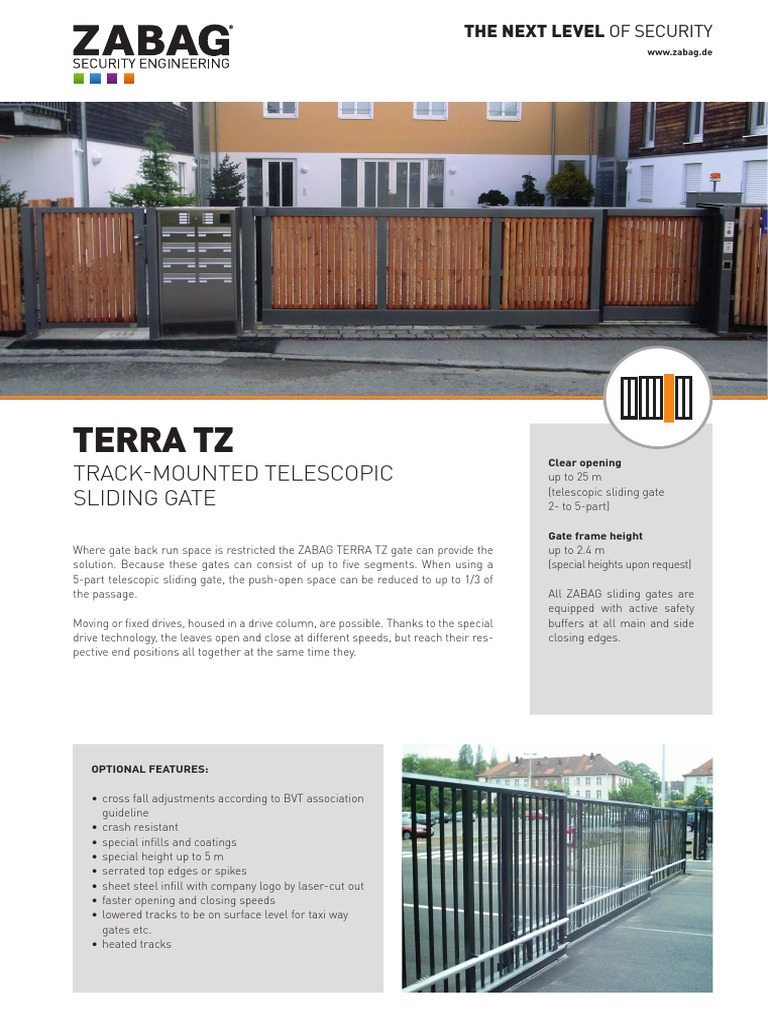 ZABAG Telescopic sliding gate TERRA TZ | PDF | Materials | Manufactured Goods